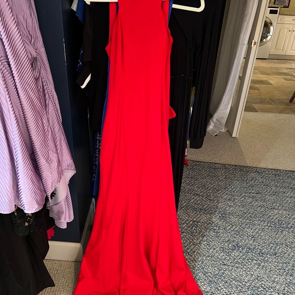 Dresses | Size 2 Red Evening Gown Highneck Low Back Ruffle Around Bum ...